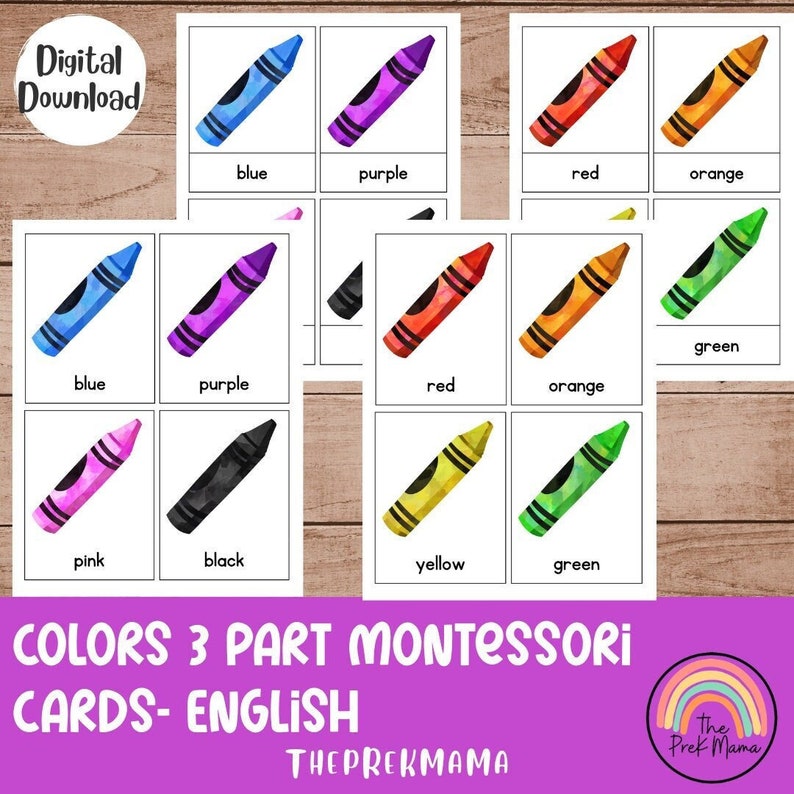 Montessori 3 Part Color Cards Preschool Printable | Etsy