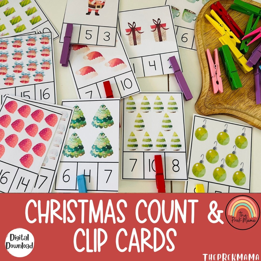 Christmas Count and Clip Cards, Preschool Printable, Christmas ...
