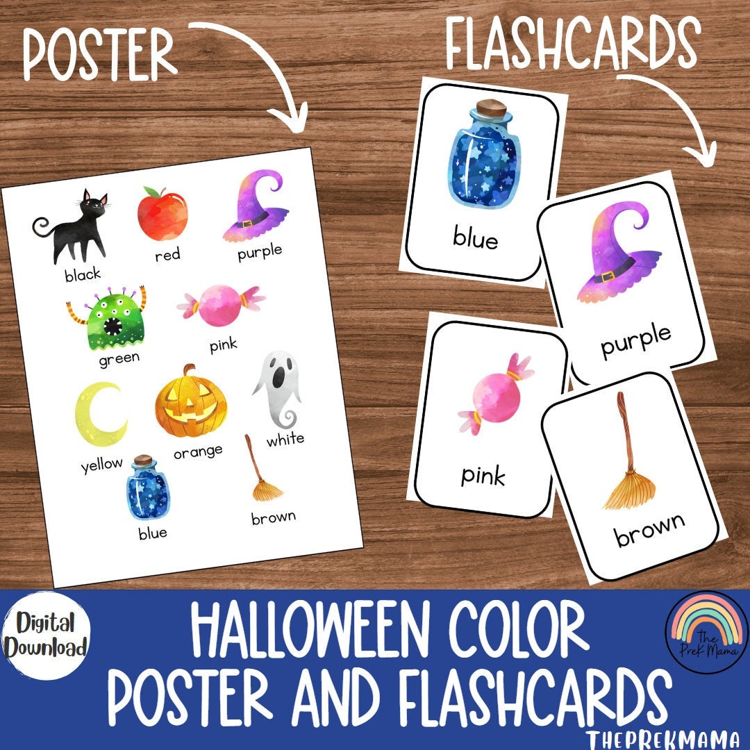 Halloween Color Poster and Flashcards, Preschool Printable, Preschool ...