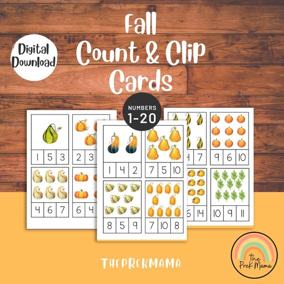 Fall Count and Clip Cards Preschool Printable Preschool | Etsy