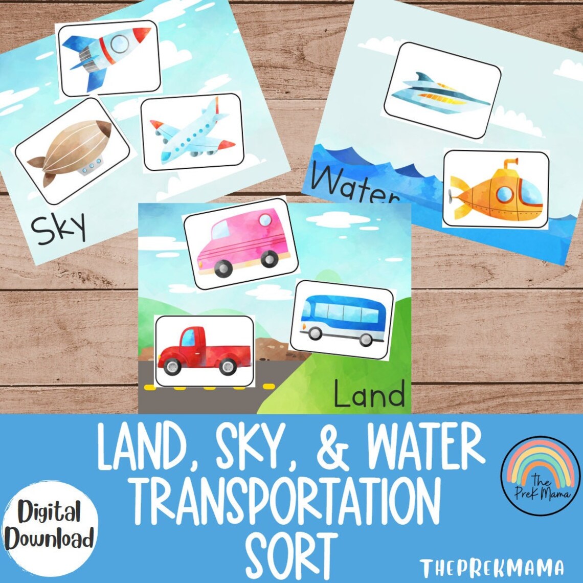 Land Water & Sky Transportation Sort Homeschool Printable - Etsy