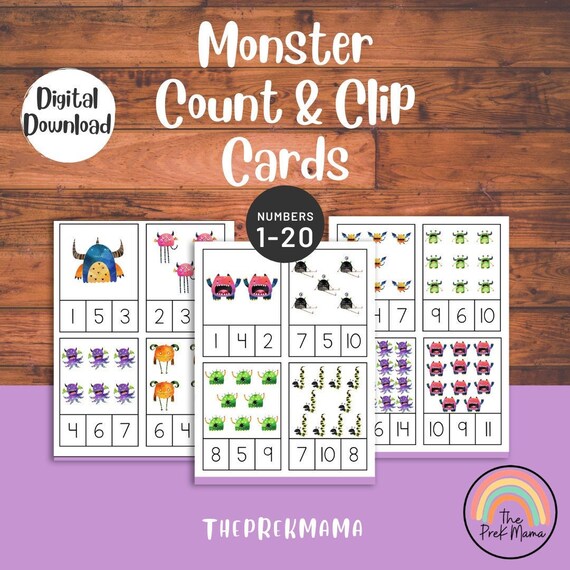 Monster Count and Clip Cards Preschool Printable Preschool | Etsy
