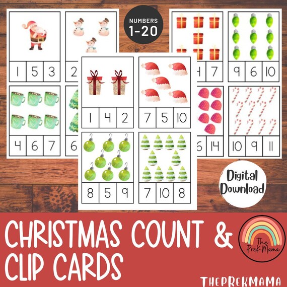 Christmas Count and Clip Cards Preschool Printable Christmas - Etsy