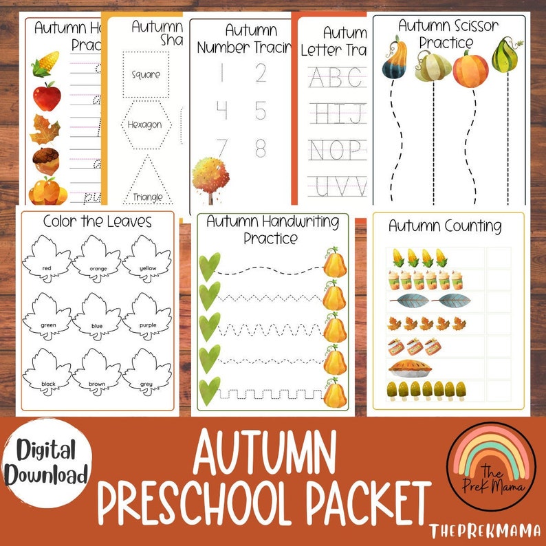 Autumn Preschool Packet Preschool Worksheets Fall Activity - Etsy