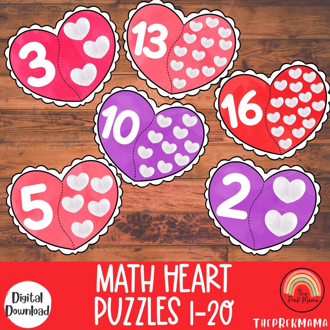 Valentine's Day Math Puzzle, Preschool Printable, Valentines Pintables ...