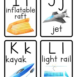 Transportation Alphabet Flash Cards, Alphabet Watercolor Flashcards ...
