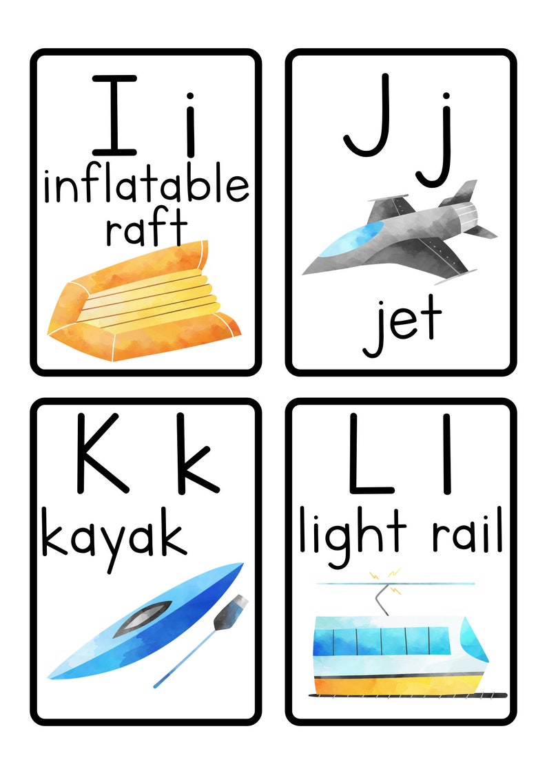 Transportation Alphabet Flash Cards Alphabet Watercolor - Etsy