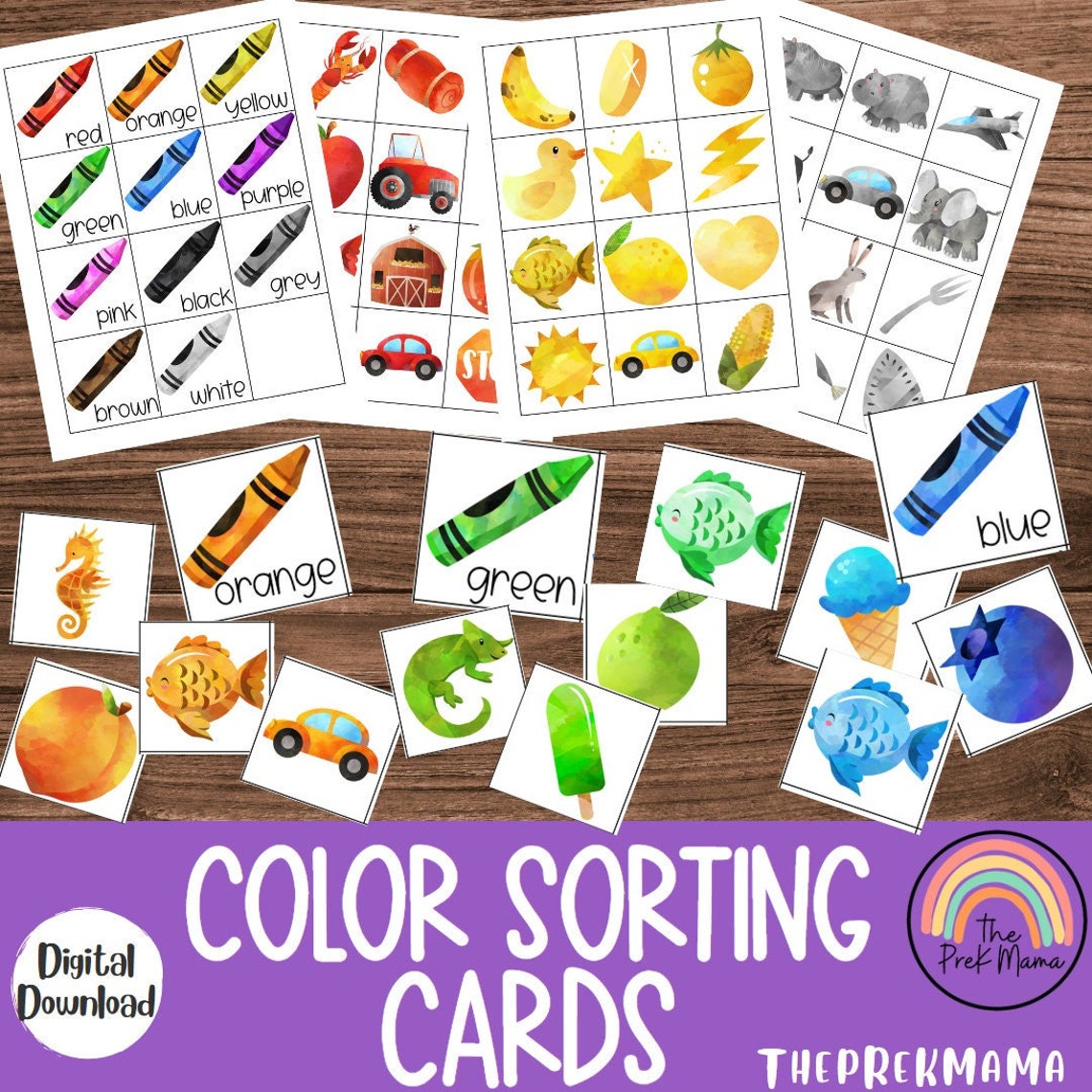 Color Sorting Cards Preschool Worksheet Preschool Printable - Etsy