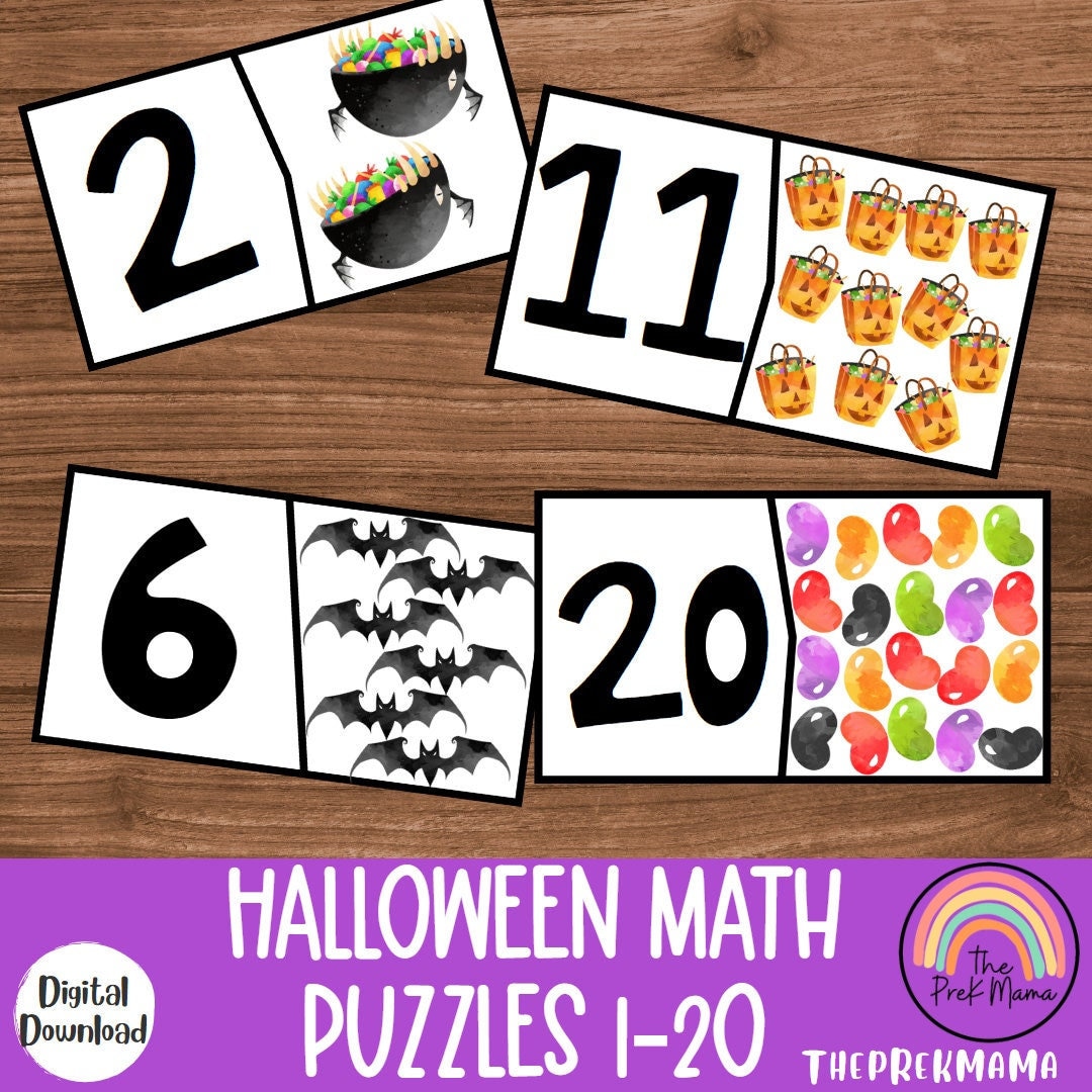 Halloween Math Puzzles, Preschool Game, Halloween Preschool Printable ...