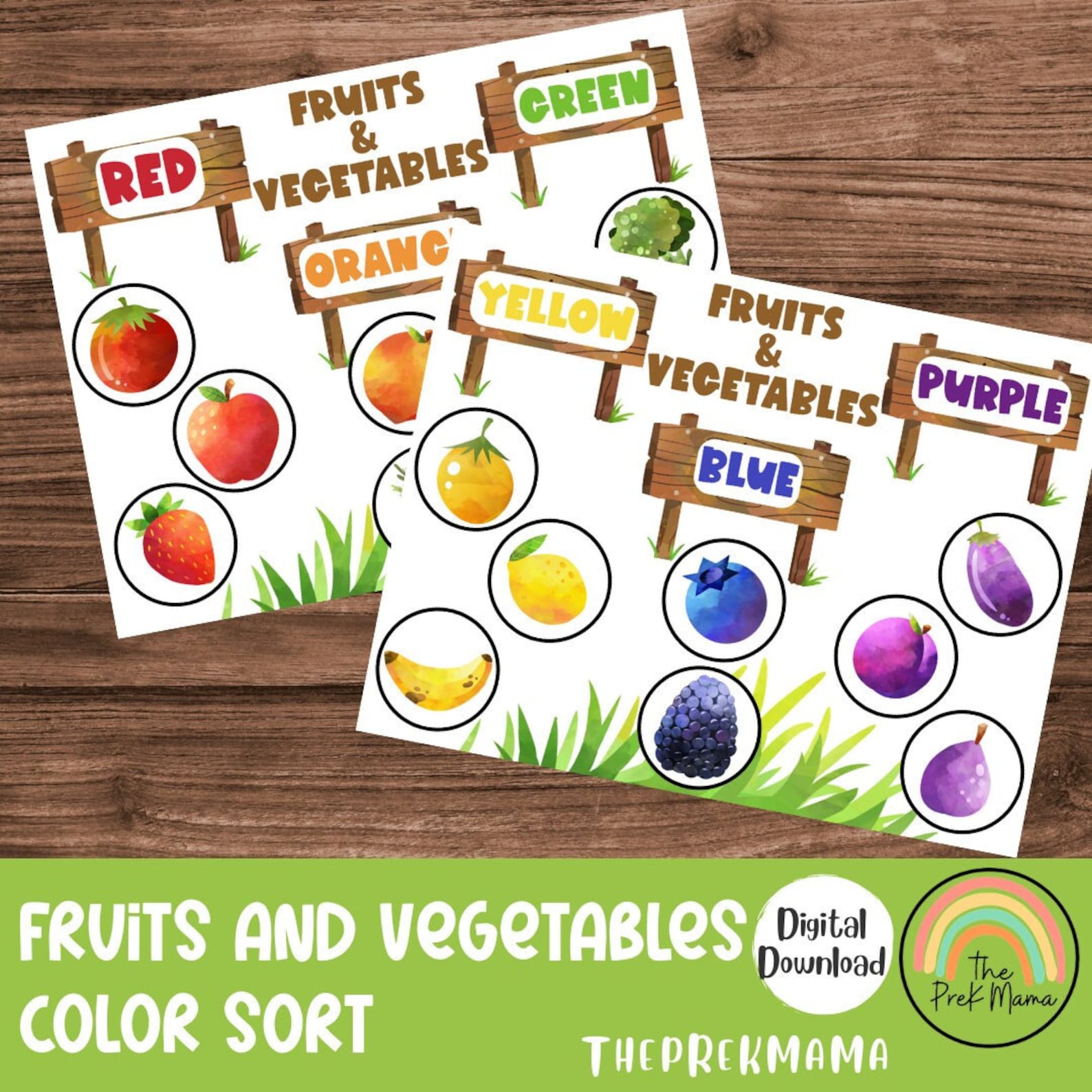 Fruits and Vegetables Color Sort Preschool Worksheet | Etsy
