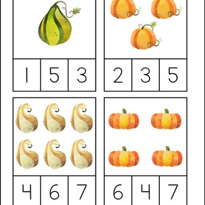 Fall Count and Clip Cards, Preschool Printable, Preschool Math ...