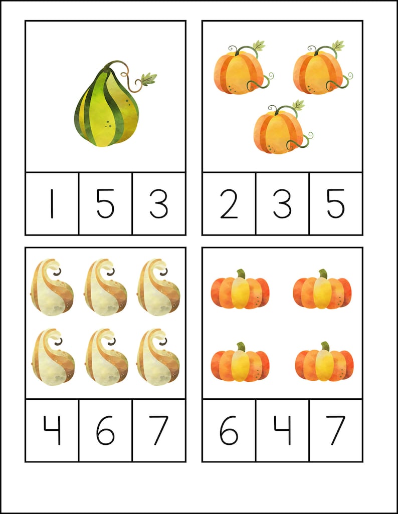 Fall Count and Clip Cards Preschool Printable Preschool - Etsy