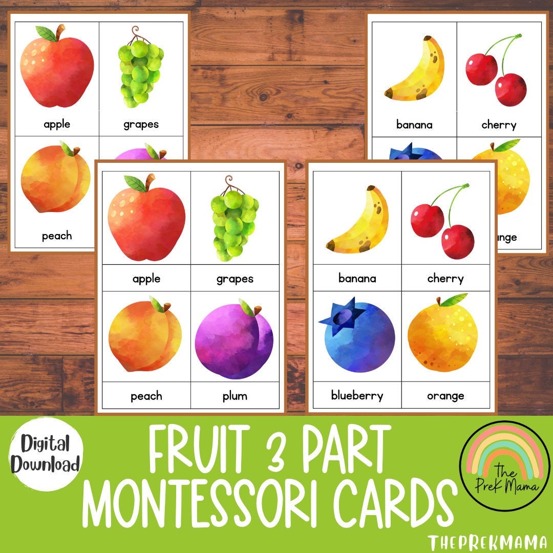Montessori 3 Part Fruit Cards, Preschool Printable, Flashcards ...