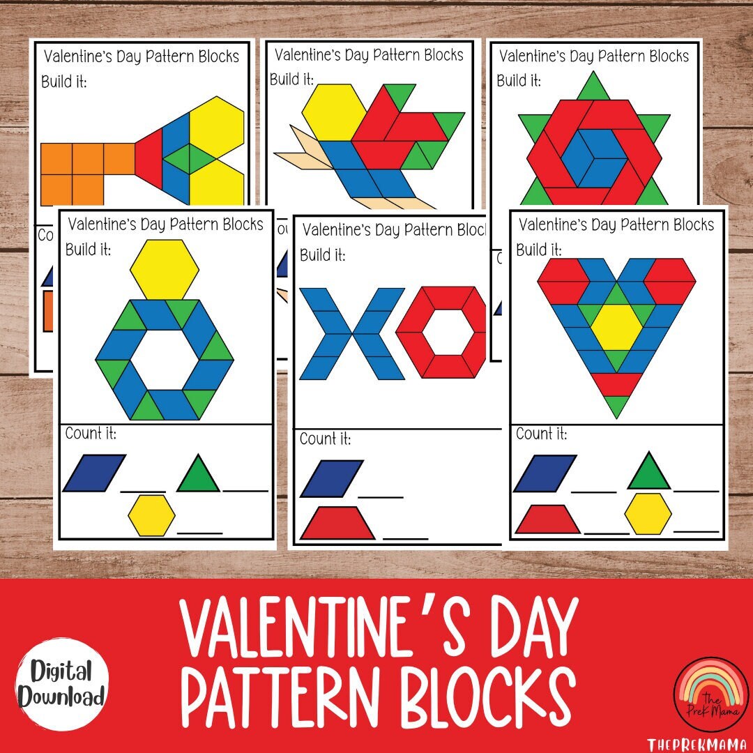 Valentine's Day Pattern Blocks, Valentines Preschool Printable ...