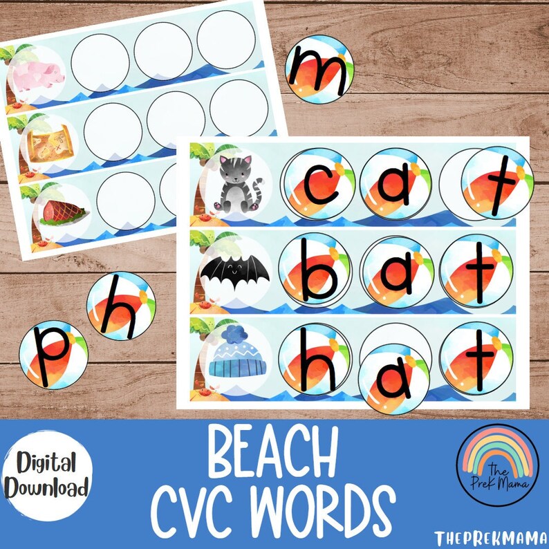 Beach CVC Matching Cards Preschool Printable Summer - Etsy