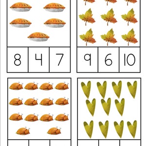 Thanksgiving Count and Clip Cards, Preschool Printable, Preschool Math ...