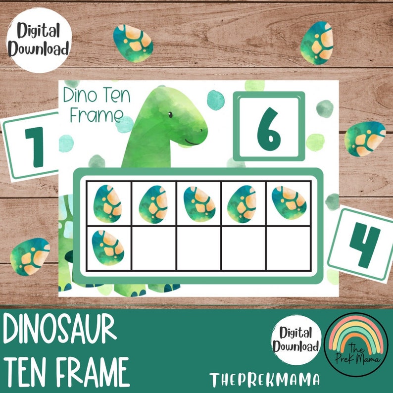 Dino Ten Frame Numbers 1-10 Count and Match Montessori - Etsy