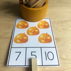Jack-o-lantern Count and Clip Cards, Preschool Printable, Preschool ...