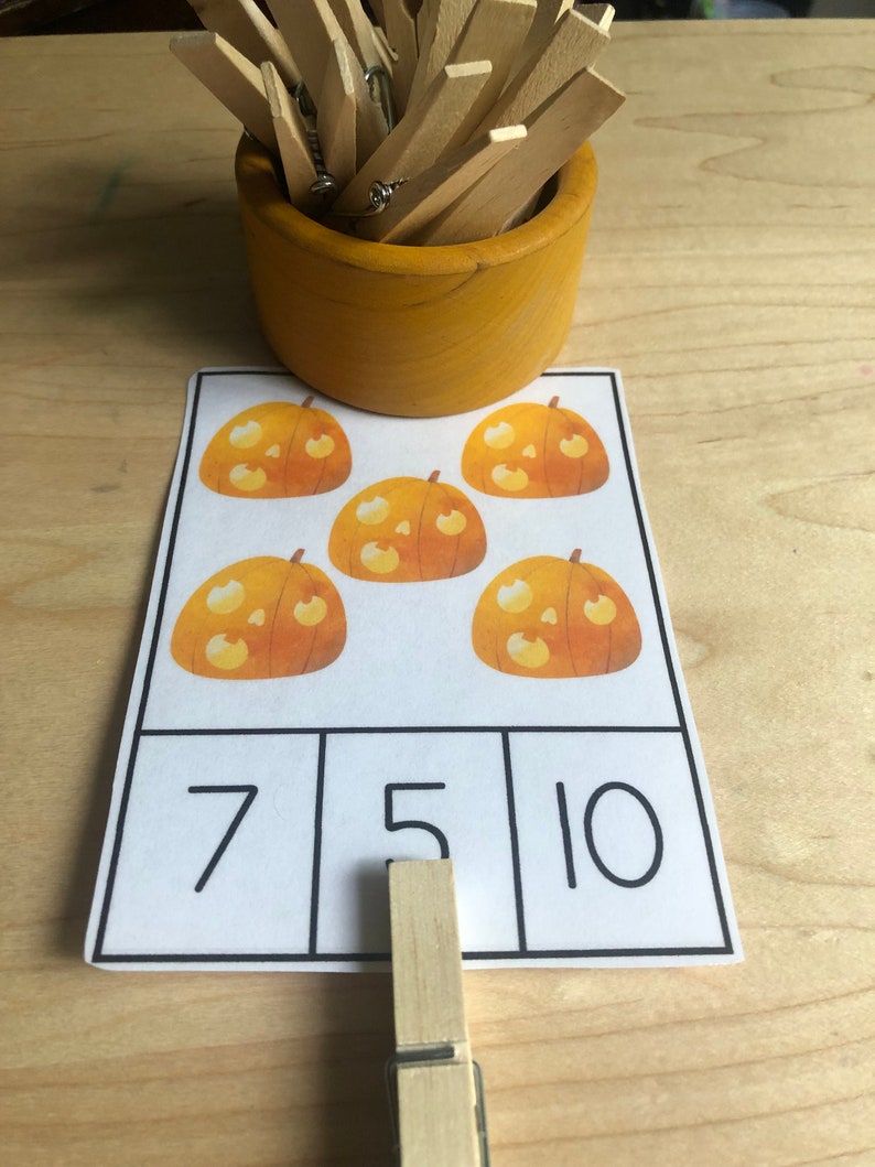 Jack-o-lantern Count and Clip Cards, Preschool Printable, Preschool ...