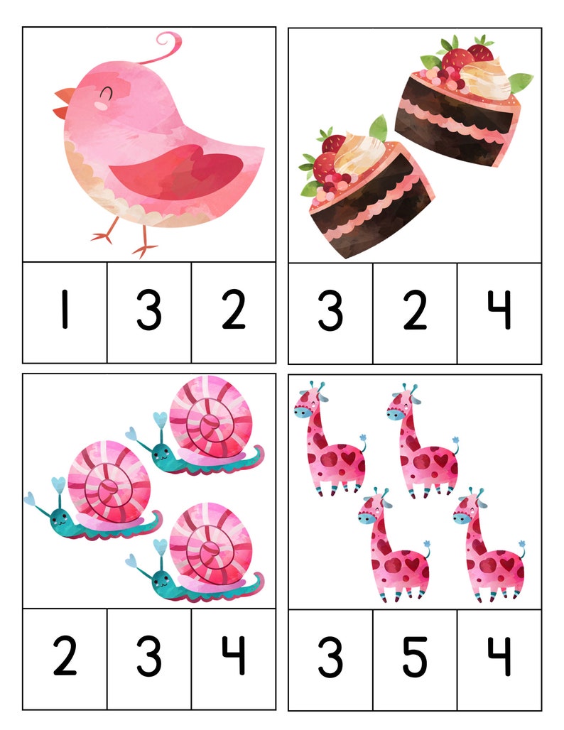 Valentine's Day Count and Clip Cards Preschool Printable - Etsy