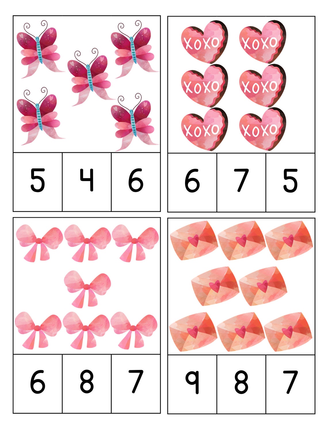 Valentine's Day Count and Clip Cards Preschool Printable - Etsy
