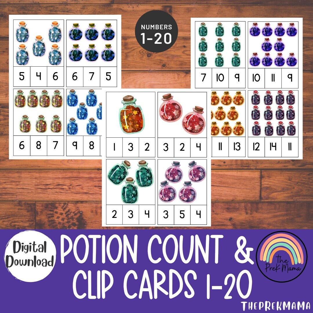 Potion Count and Clip Cards Preschool Printable Preschool - Etsy