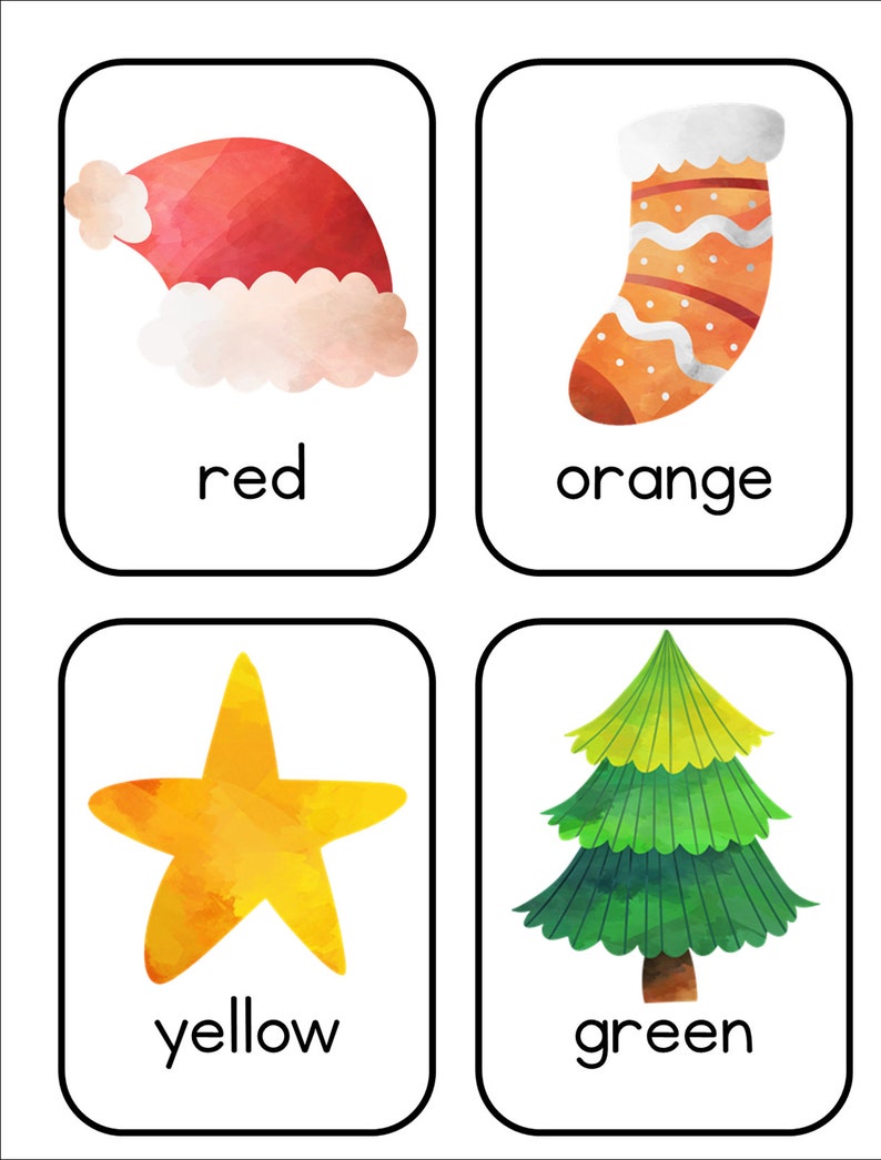 Christmas Color Poster and Flashcards , Montessori, Preschool Printable ...