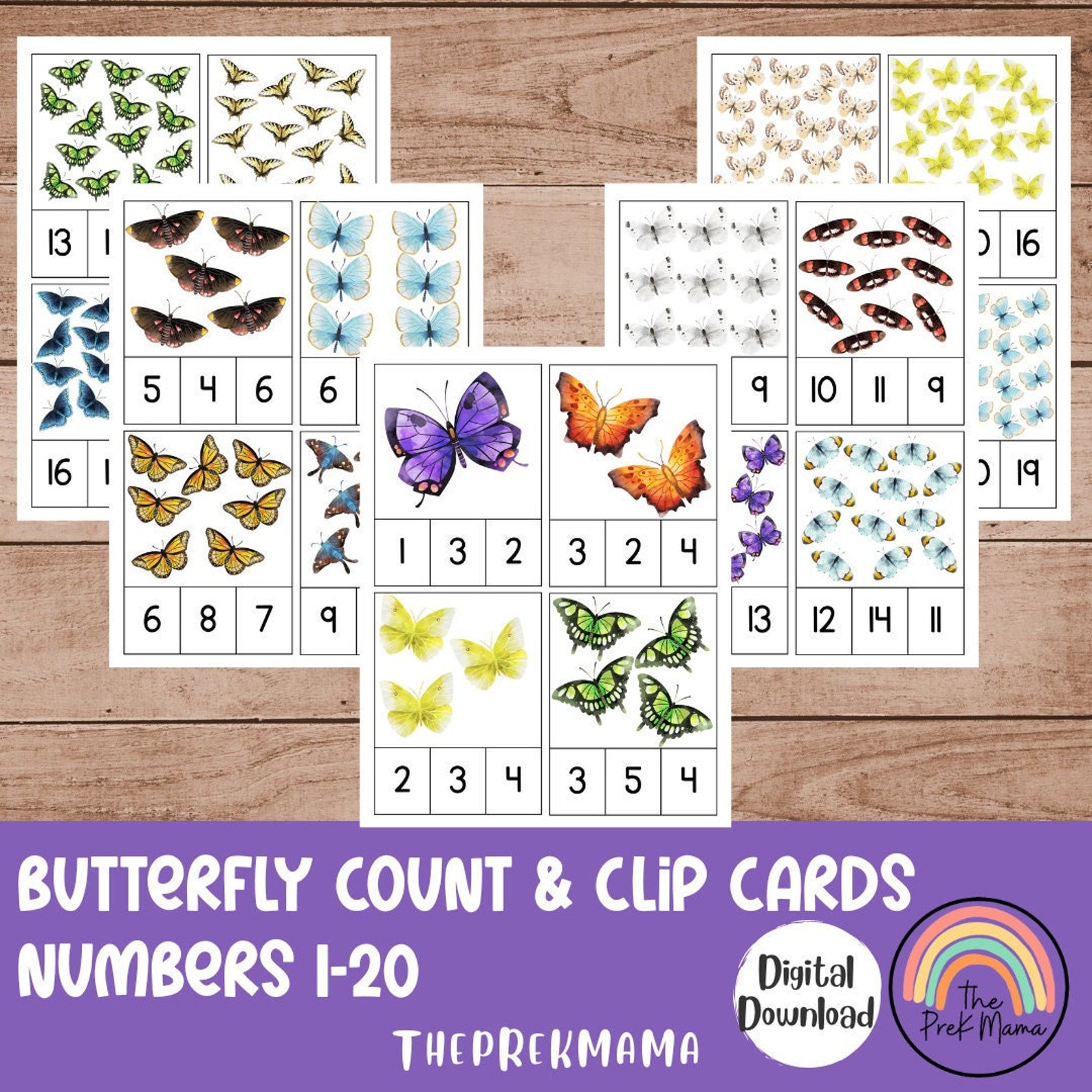 Butterfly Count and Clip Cards Preschool Printable Preschool | Etsy