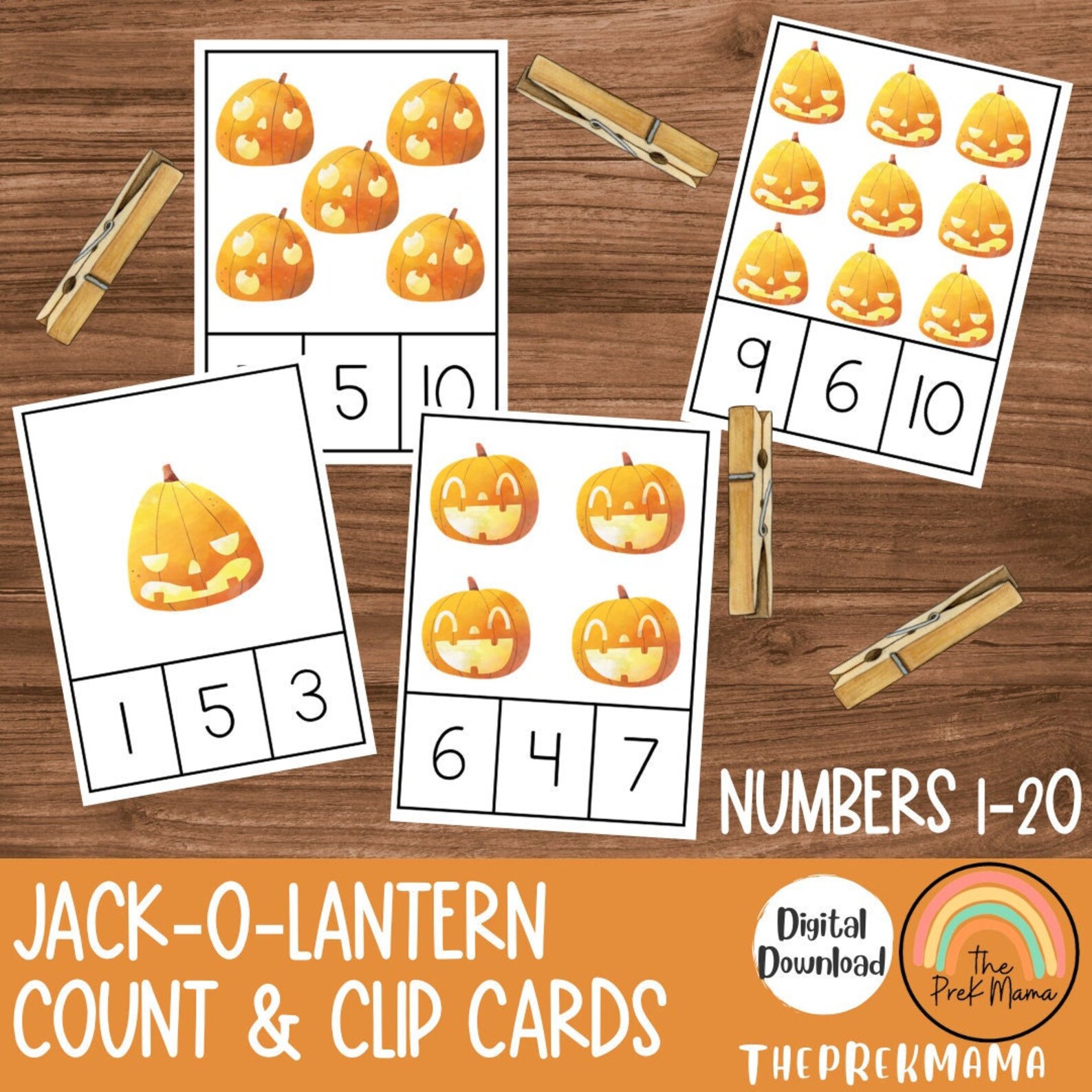 Jack-o-lantern Count and Clip Cards Preschool Printable - Etsy