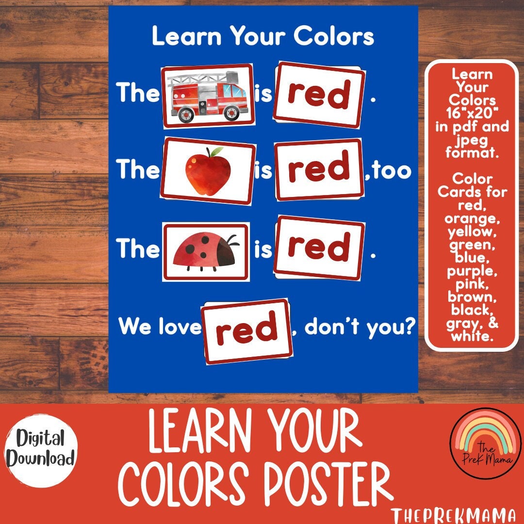 Learn Your Colors Poster and Cards, Preschool Printable, Preschool ...