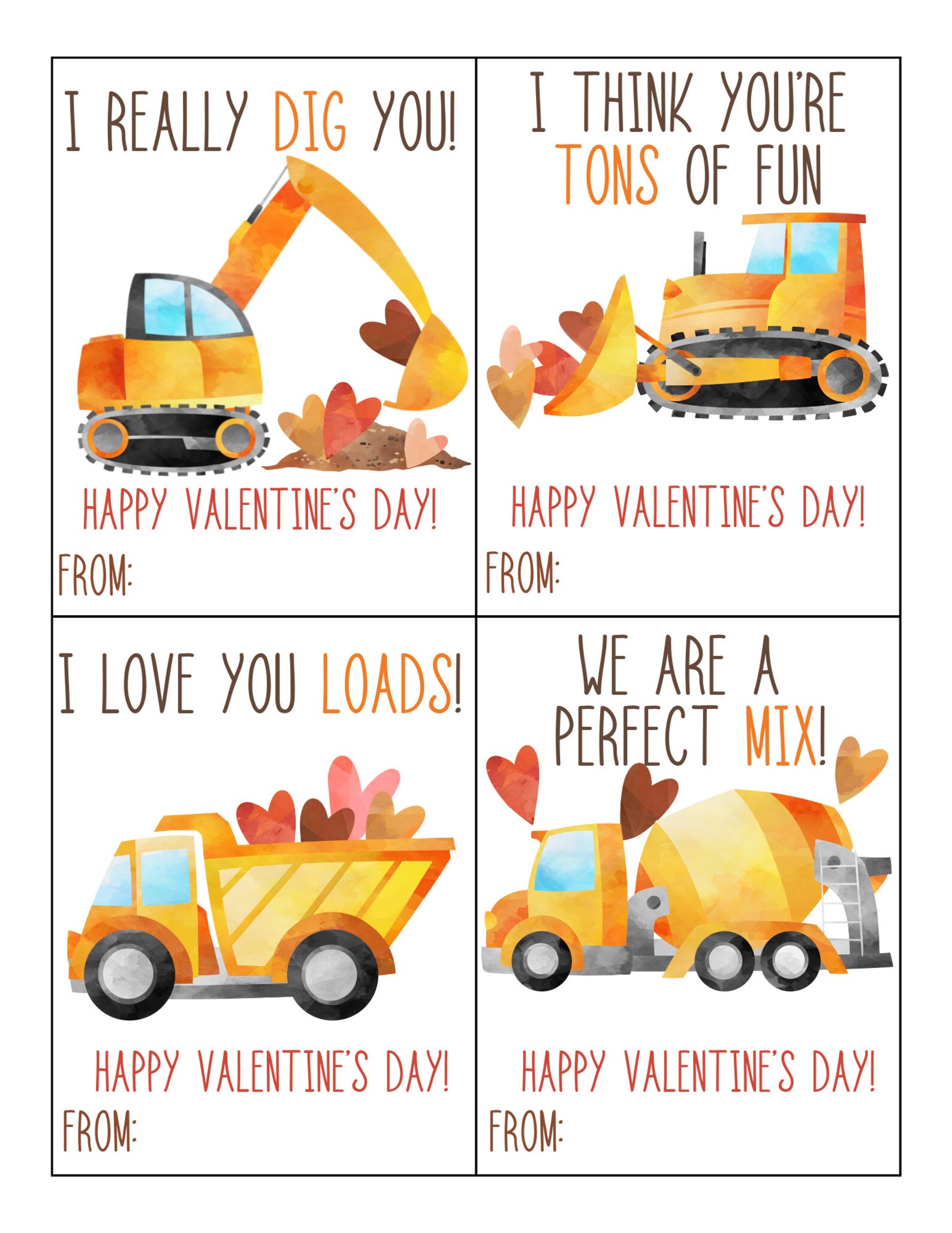 Construction Valentine's Day Cards Printable | Etsy