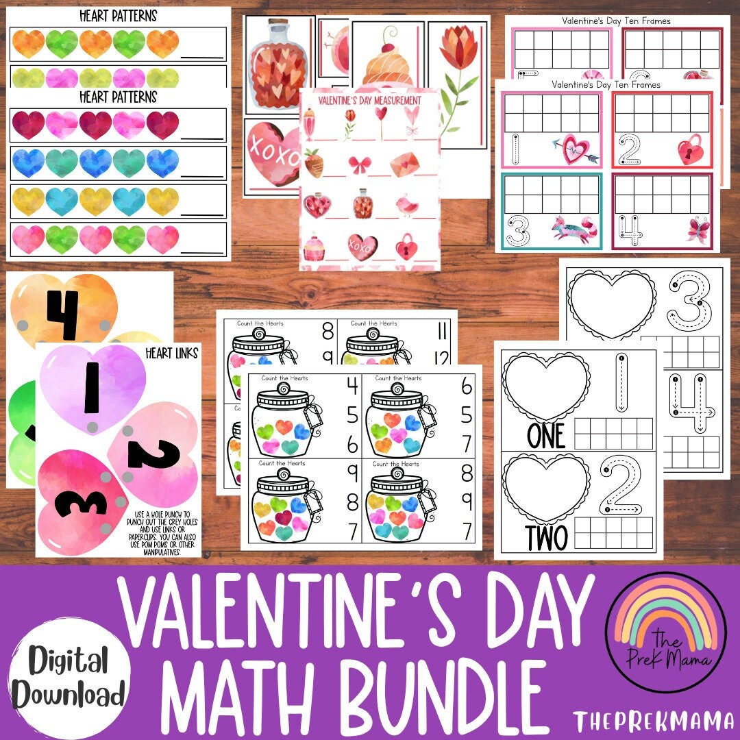 Valentine's Day Math Bundle, Preschool Printable, Valentines Pintables ...