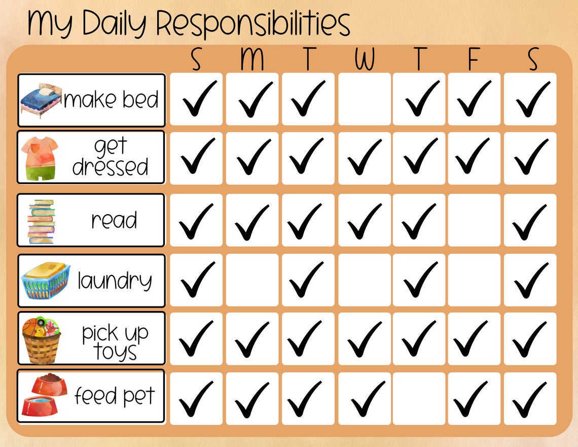 My Daily Responsibility Chart Printable Chore Chart | Etsy