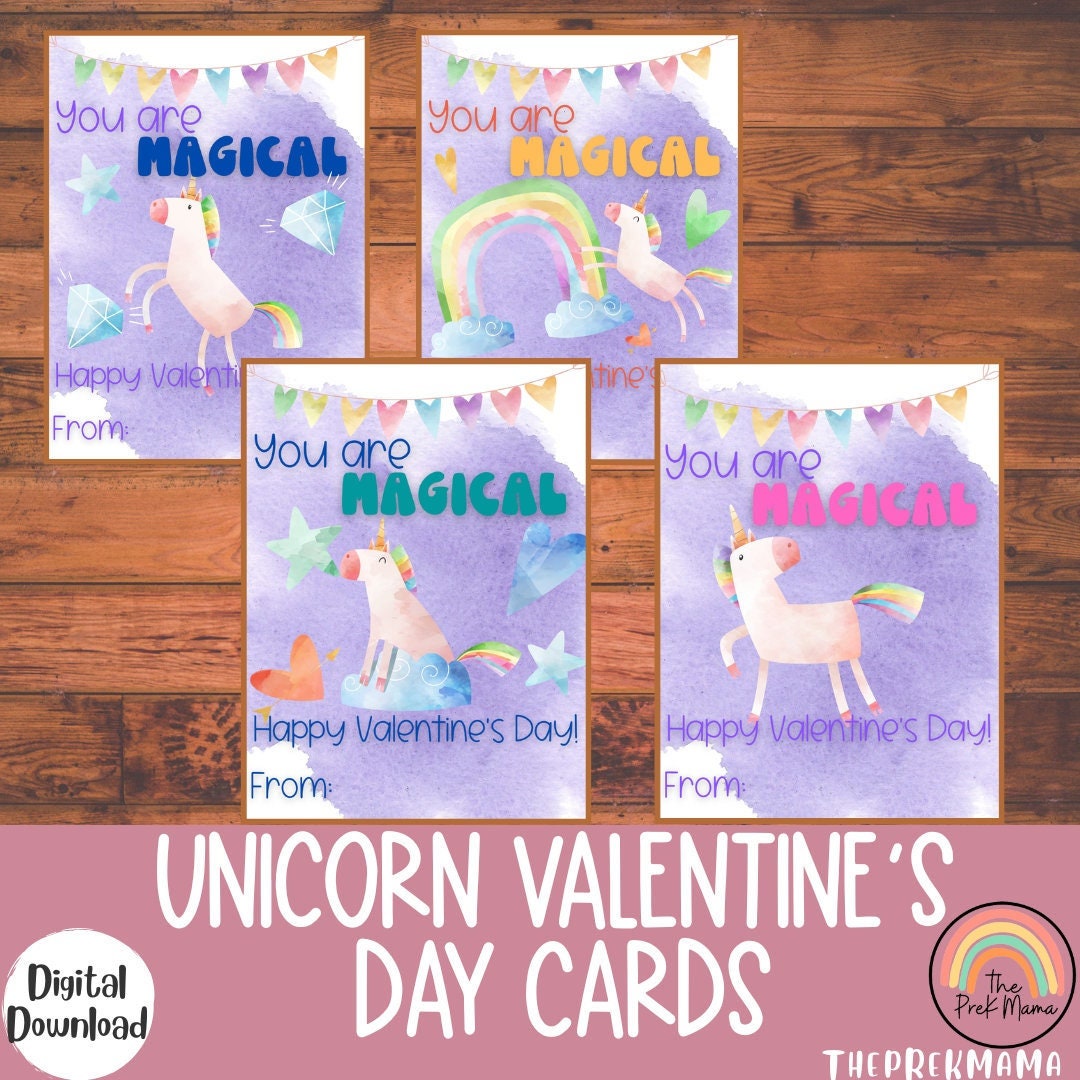 Unicorn Valentine's Day Cards, Printable Valentine's Day Cards ...