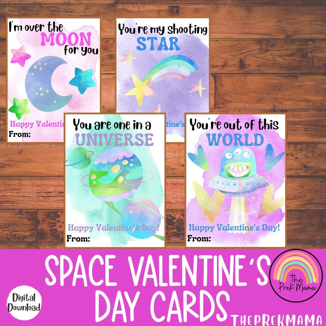Space Valentine's Day Cards, Printable Valentine's Day Cards, Valentine ...