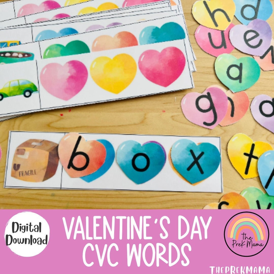 Valentine's Day CVC Matching Cards, Preschool Printable, Valentine ...