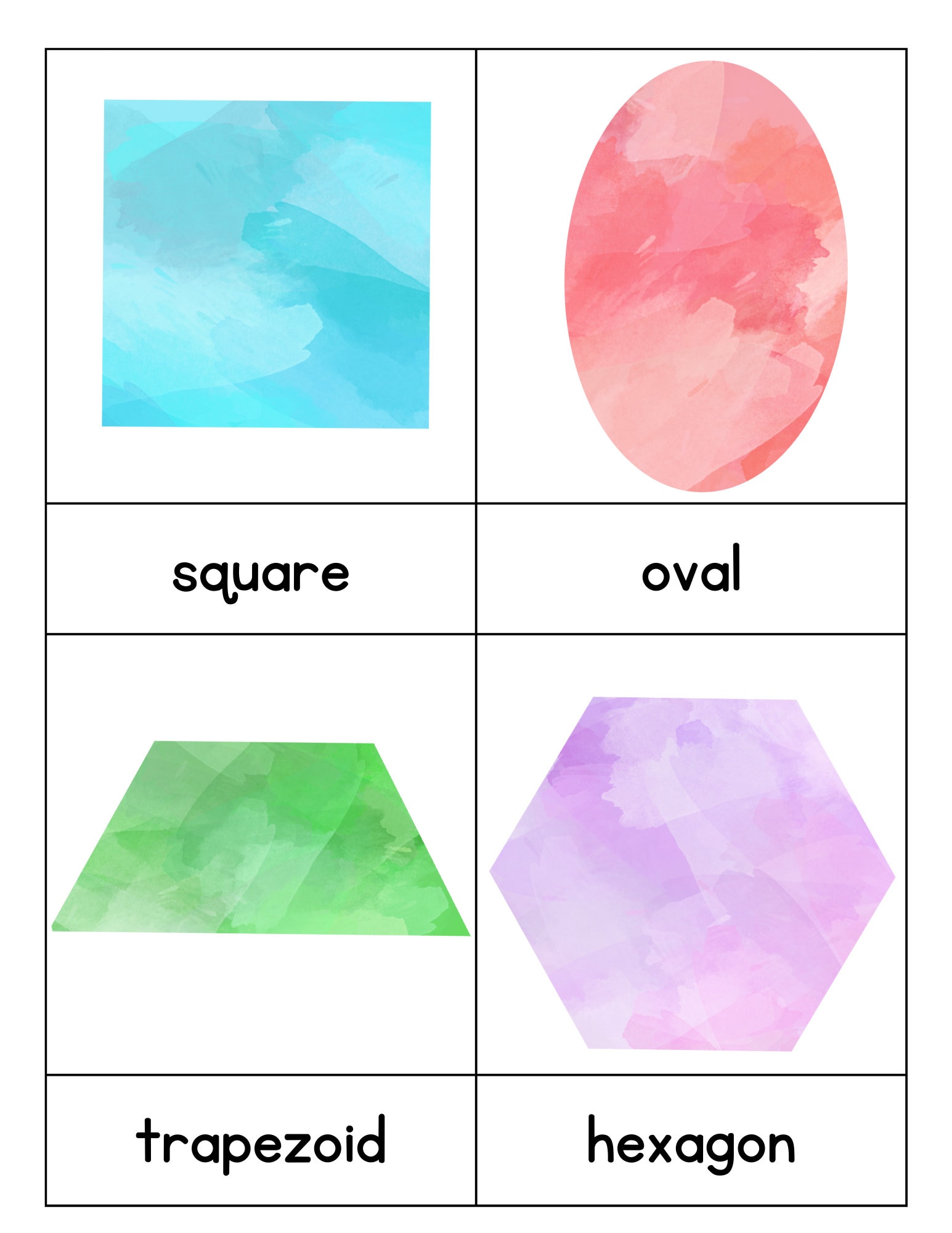 Shape Flash Cards, 3 Part Montessori Cards, Preschool Printables ...