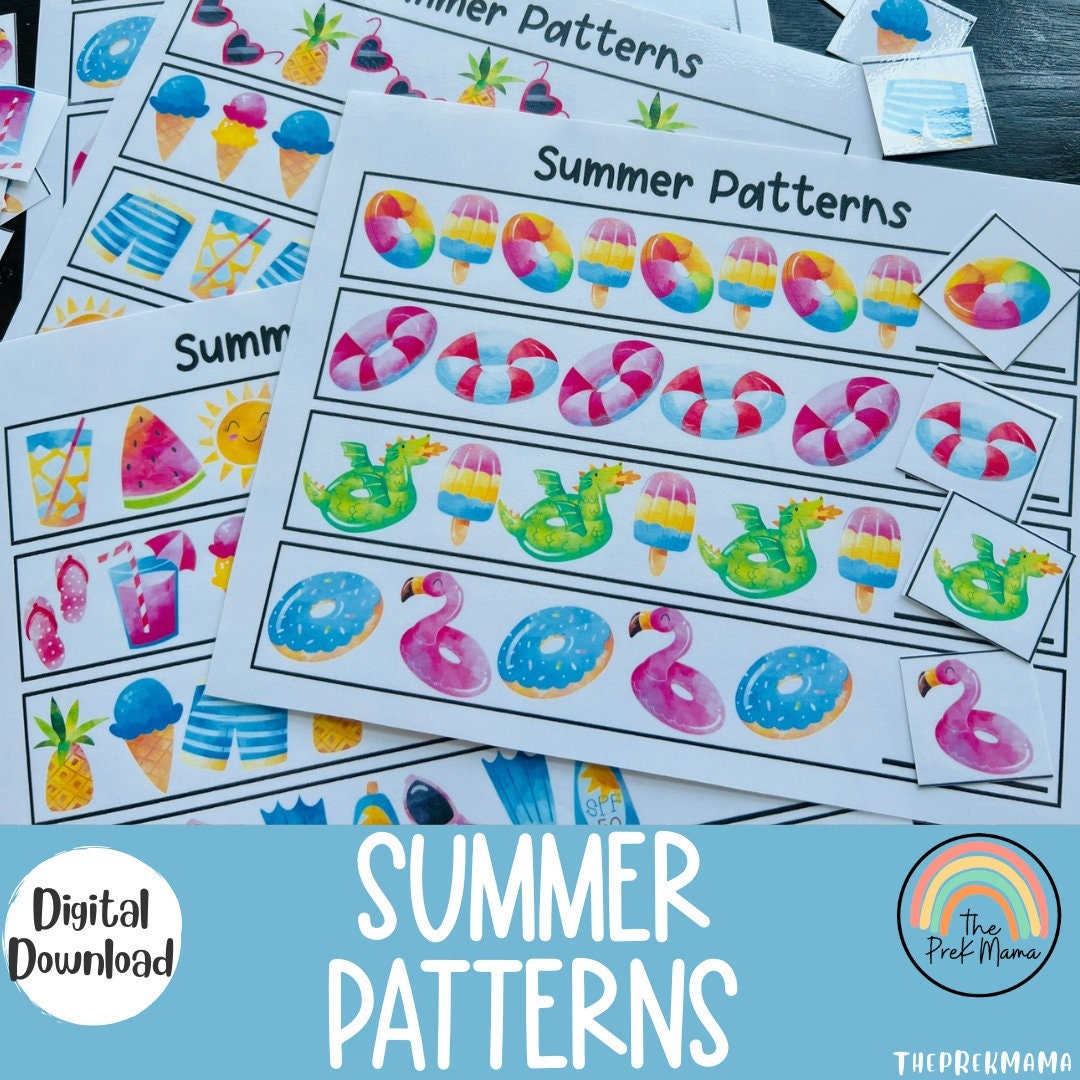 Summer Patterns, Preschool Worksheet, Preschool Printable, Montessori ...