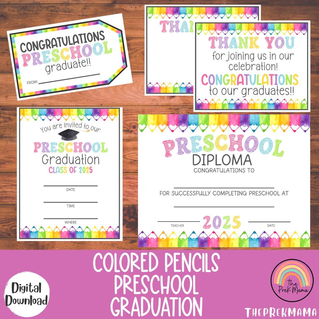 Colored Pencils Preschool Graduation, Preschool Diploma, Preschool ...