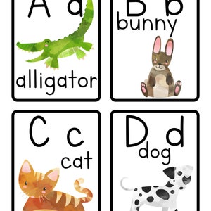 Animal Alphabet Flash Cards, Alphabet Watercolor Flashcards, Preschool ...