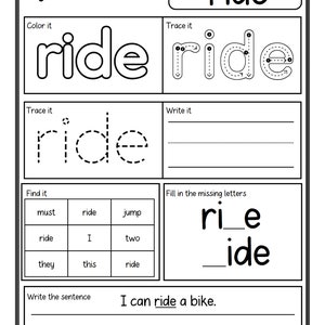 Dolch Primer Sight Words Worksheets, Kindergarten Sight Word Worksheets ...
