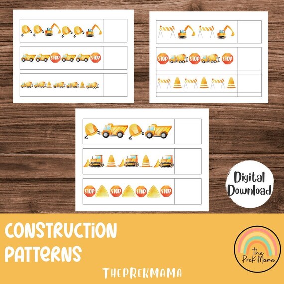 Construction Patterns Preschool Worksheets Preschool | Etsy