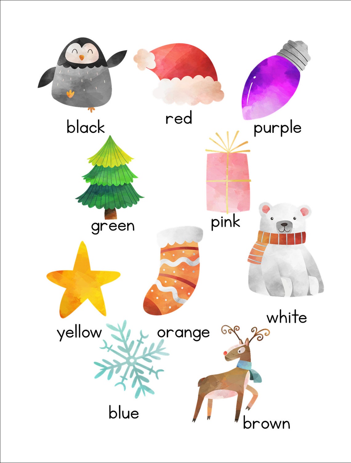 Christmas Color Poster and Flashcards Montessori Preschool - Etsy