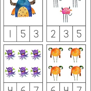 Monster Count and Clip Cards, Preschool Printable, Preschool Math ...