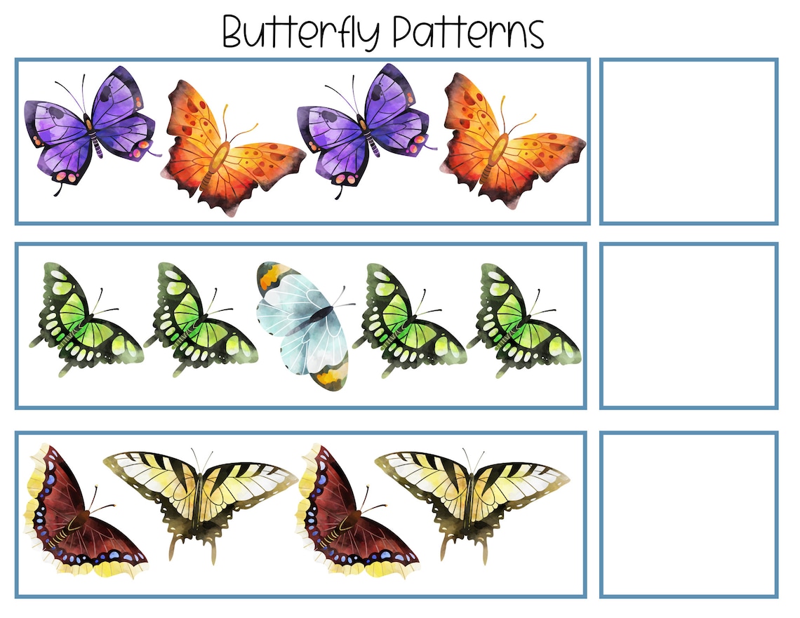 Butterfly Patterns Preschool Worksheets Preschool Printable - Etsy