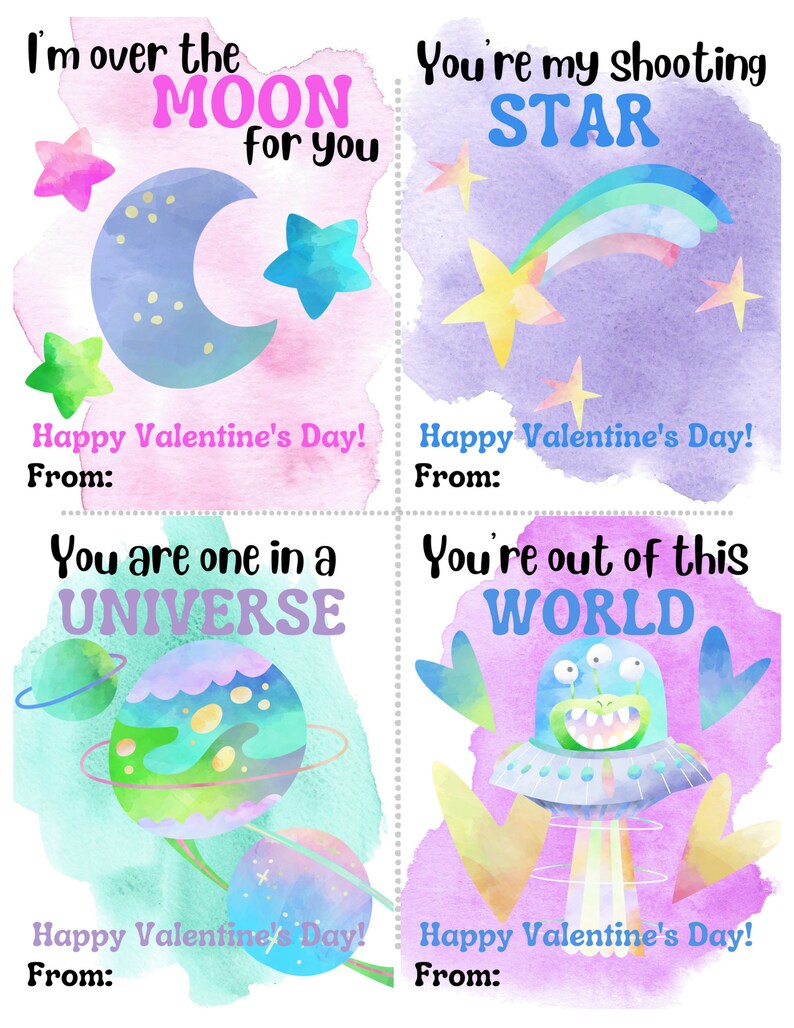 Space Valentine's Day Cards Printable Valentine's Day - Etsy