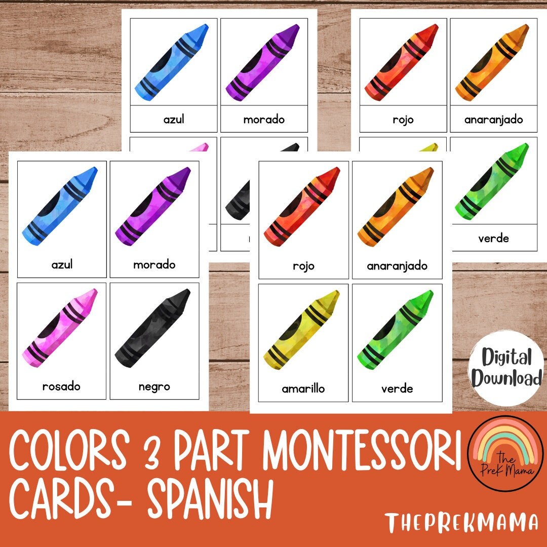Montessori 3 Part Color Cards in Spanish, Preschool Printable ...