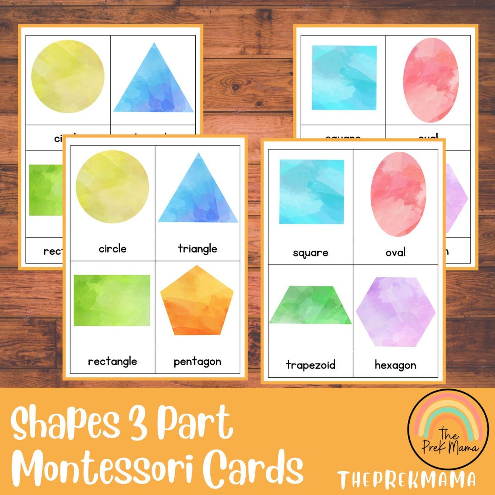 Shape Flash Cards 3 Part Montessori Cards Preschool | Etsy