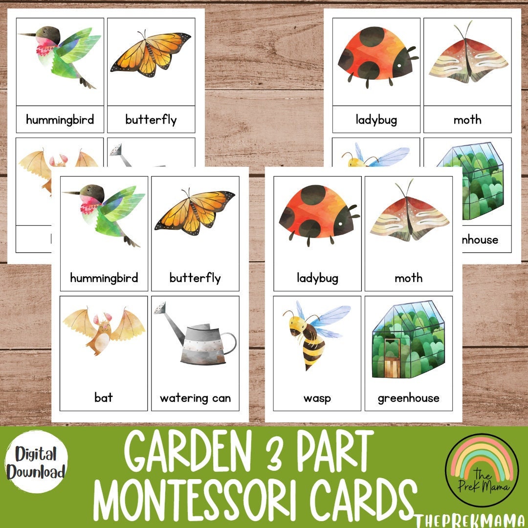 Montessori 3 Part Garden Cards, Preschool Printable, Flashcards ...