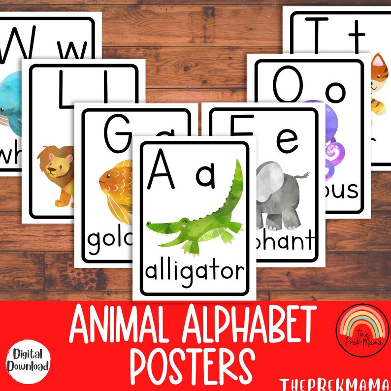 Animal Alphabet Posters Alphabet Watercolor Posters - Etsy